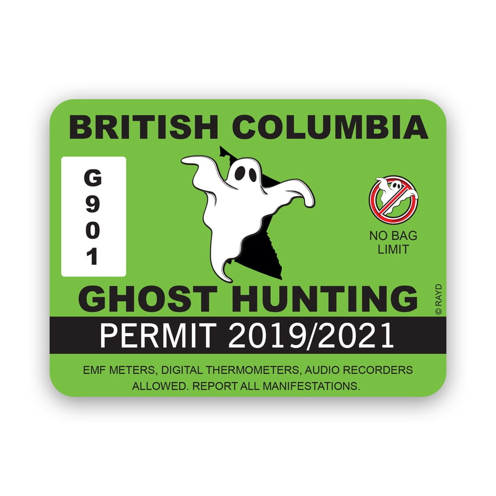 British Columbia Ghost Hunting Permit Sticker Decal - Self Adhesive Vinyl - Weatherproof - Made ...