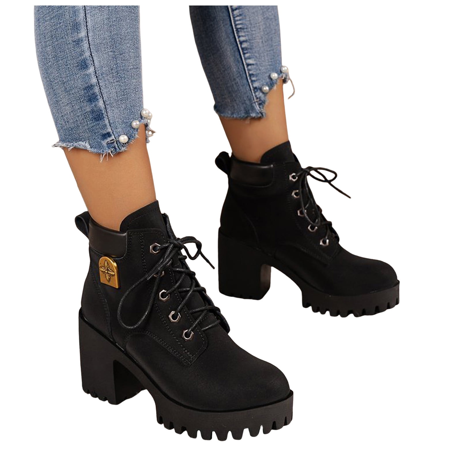Click here for Oyedens Platform Combat Boots For Women Trendy Lea... prices