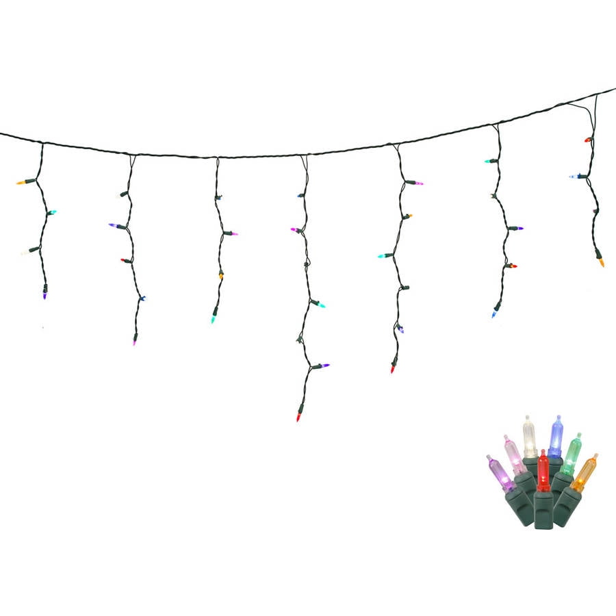 70 Multi Color LED Lights / Green Wire 9Ft. Icicle Christmas Light Set ...