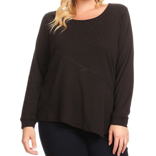 Dreamer P - Plus Size Women Long Sleeve 100% Cotton Rhinestone Casual ...