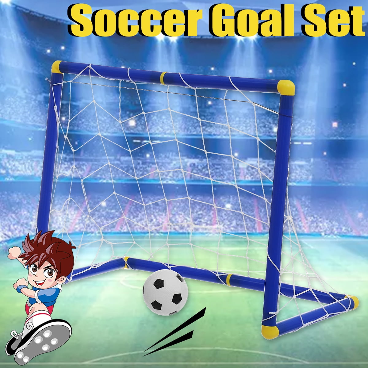 CHILDREN KIDS FOOTBALL GOAL POST NET PUMP BALL IN &OUTDOOR SOCCER SPORT ...