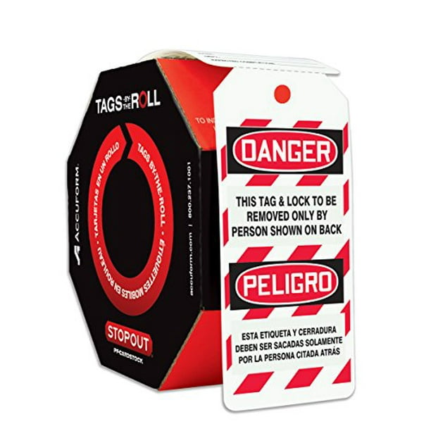 Accuform 100 Lockout Tags by-The-Roll, Bilingual Danger This Tag & Lock ...