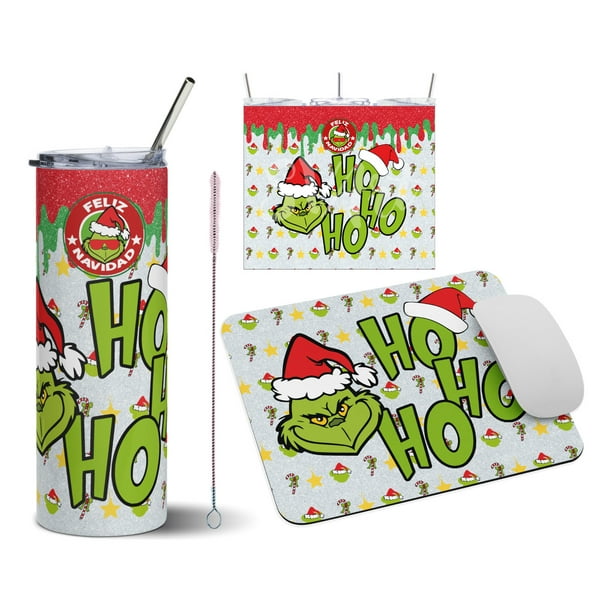Termo Tumbler + Mouse Pad SVART 20 oz diseño El Grinch Feliz navidad ...