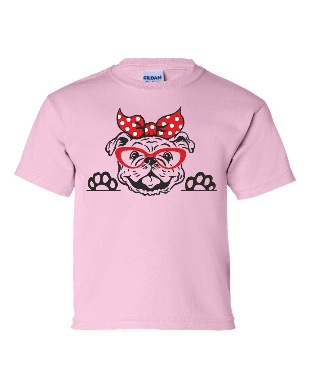 Youth Girls Georgia Football Georgia Cute Bulldog with Bow Short Sleeve ...