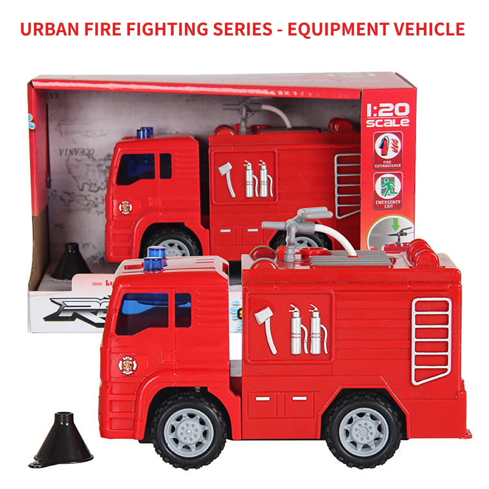 EQWLJWE Big Fire Truck Toy with Lights, Sounds, Sirens, 360 Rotating ...