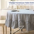 Dust Blue Plaid Ruffled Table Cloth Round Cover, 100% Washed Cotton ...
