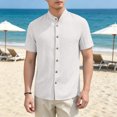 Boyscolos Mens Banded Collar Dress Shirts Short Sleeve Button Down ...