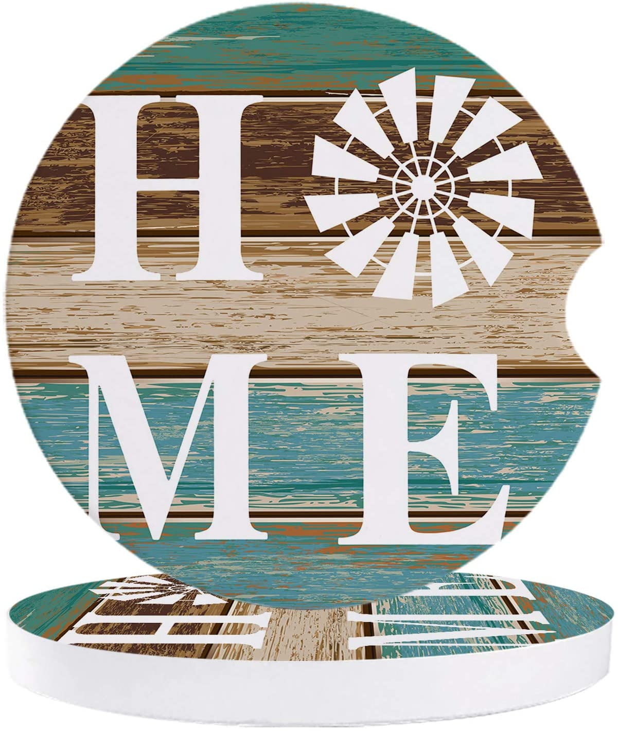 ZHANZZK Summer Farm Windmill Wood Grain Set of 6 Car Coaster for Drinks ...