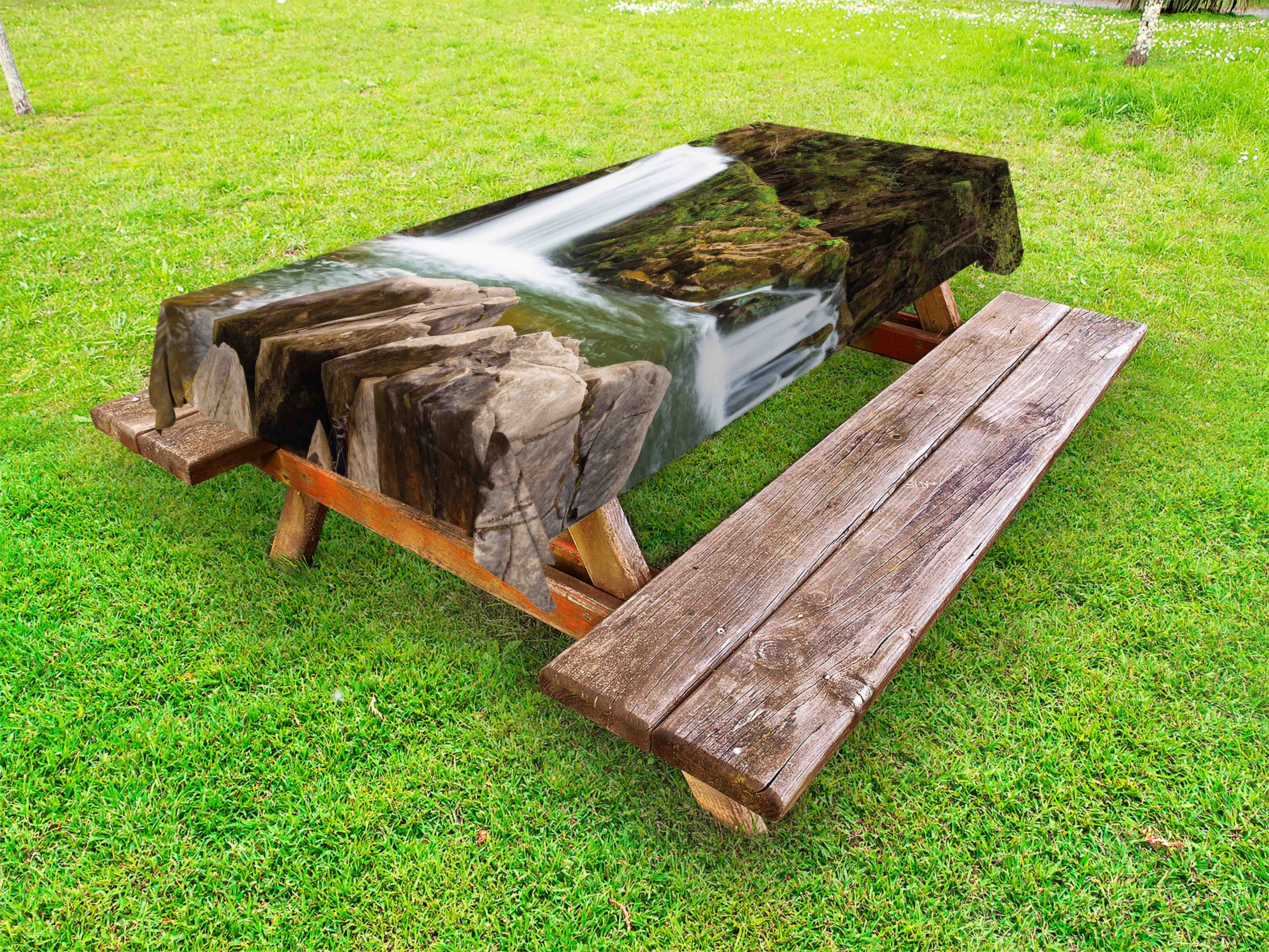 Waterfall Outdoor Tablecloth, Photo of Mother and Baby Waterfalls by ...