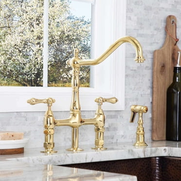 Wall Mounted Bridge Kitchen Faucet - Porcelain Lever Handles - Walmart.com
