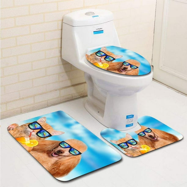 XDDJA Cat Dog Wearing Sunglasses Relaxing in sea 3 Piece Bathroom Rugs ...