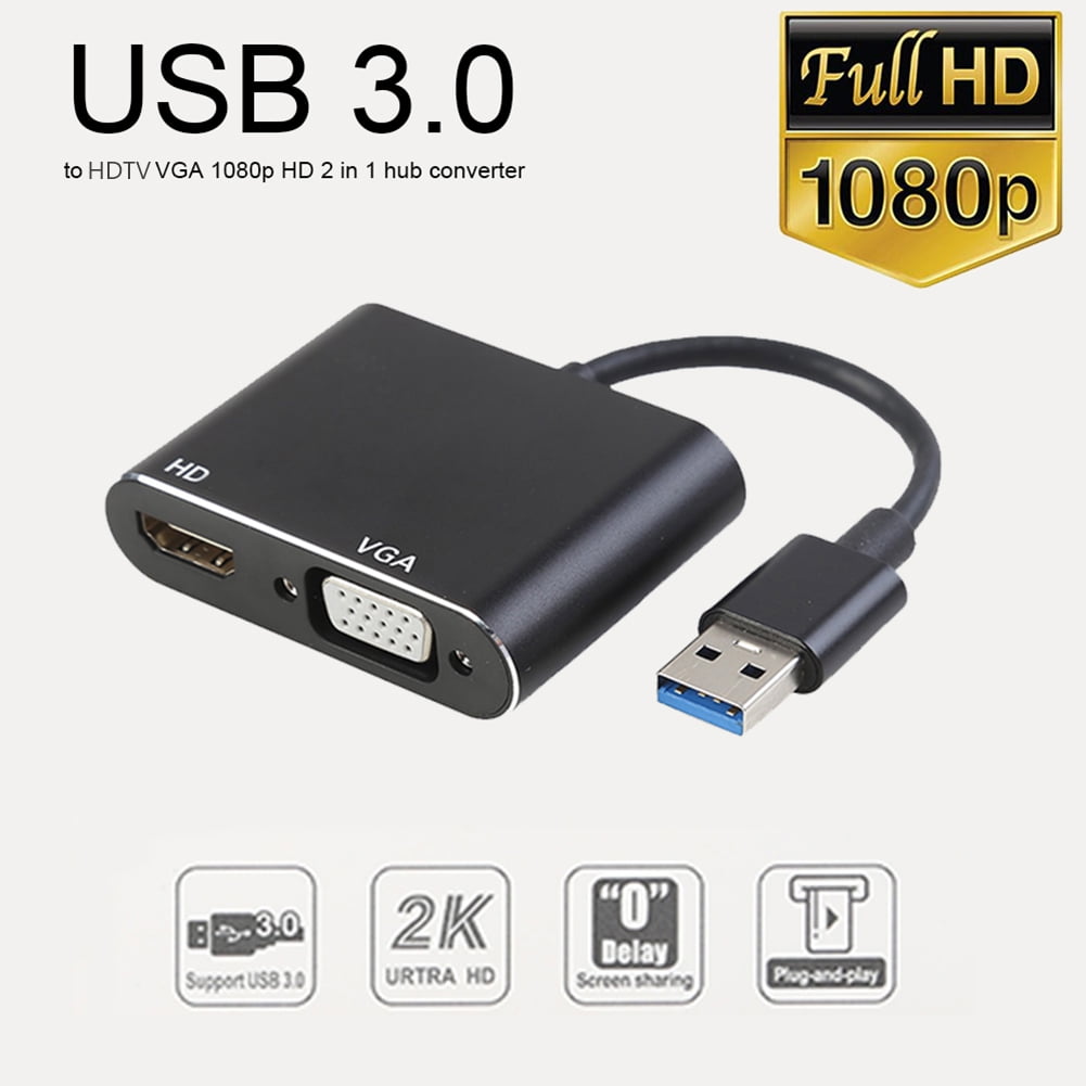 Centro USB 3.0 a HDMI VGA Converter 2 en 1 Converter Hub para proyector Windows 7/8/10 | Bodega ...