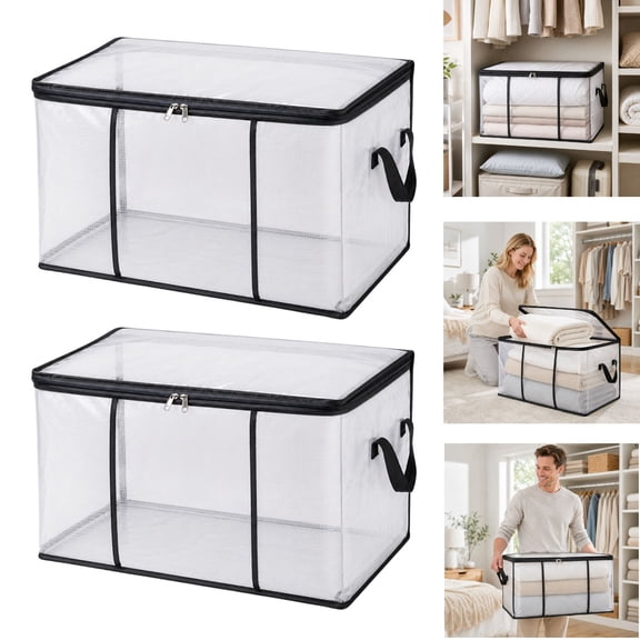 2pcs,Duty Thick Plastic Clear Storage Box with Hinged Lid 2026 Upgraded ...