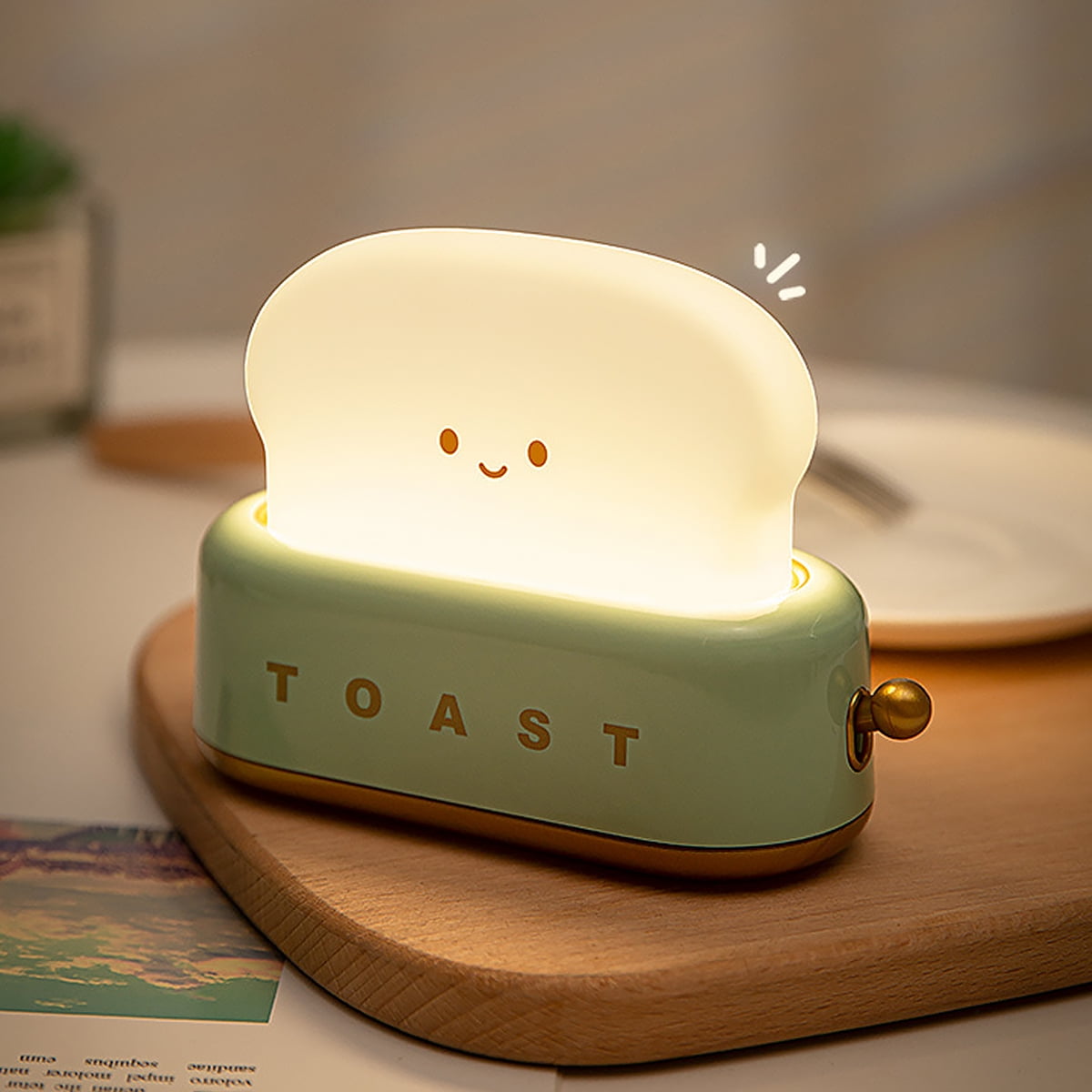 Lieonvis Cute Desk Decor Toaster Lamp,Rechargeable Small Lamp with ...