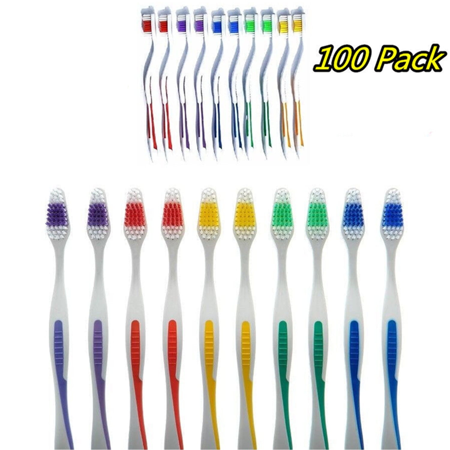 100 Pack Toothbrush Medium Soft Firm Bristle Individually Packed ...