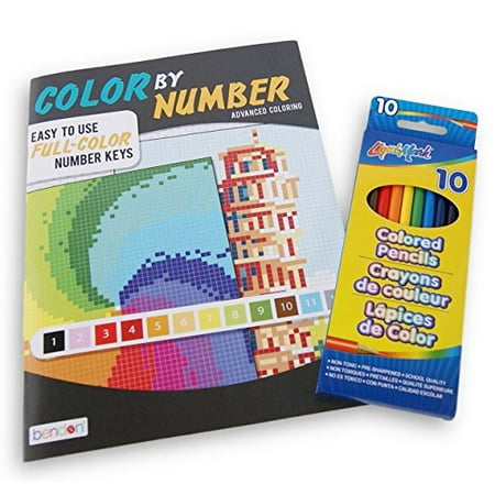 Color by Number Advanced Coloring Book and Pre-Sharpened Colored Pencil ...