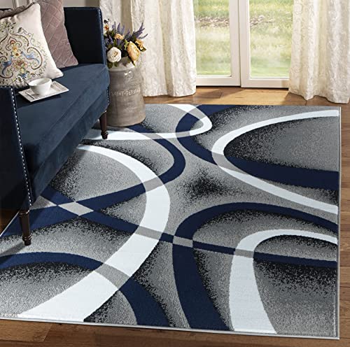 GLORY RUGS Area Rug 4x6 Navy Door Mat Modern Swirls Carpet Bedroom ...