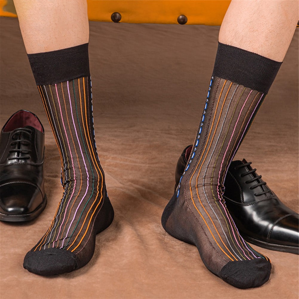 Click here for Luckyn Sheer Mens Striped Dress Socks Thin Nylon F... prices
