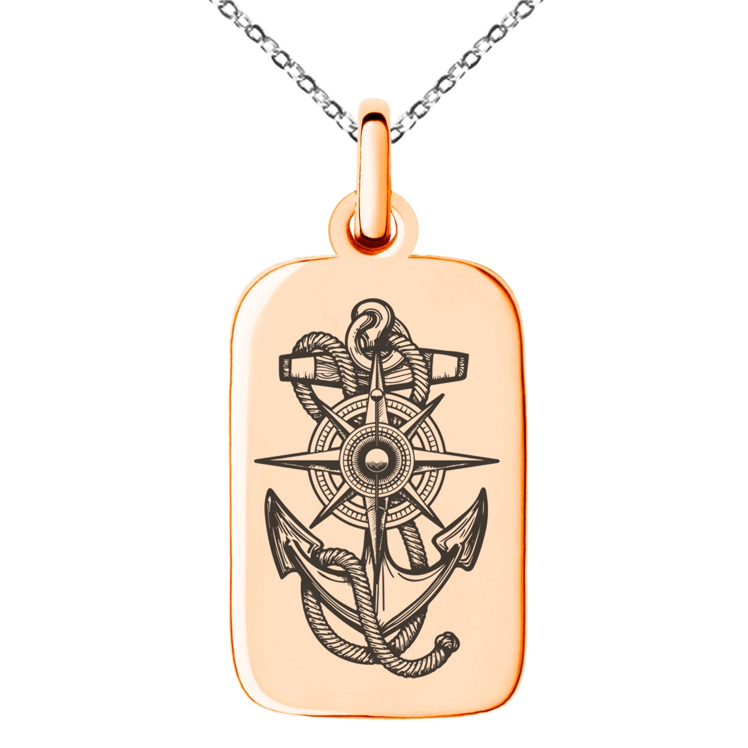 Stainless Steel Nautical Compass Dial & Anchor Engraved Small Rectangle ...