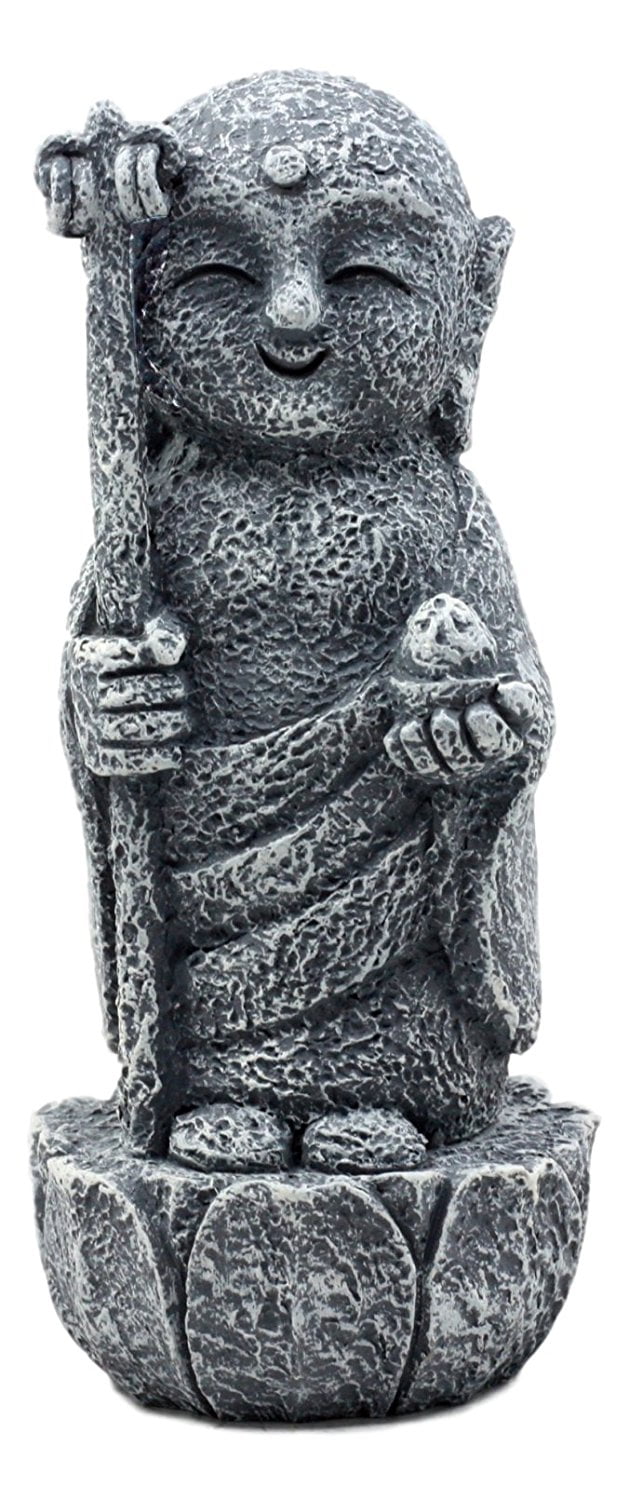 Ebros Lucky Japanese Jizo Monk Holding Staff & Jewel Figurine 5"H ...