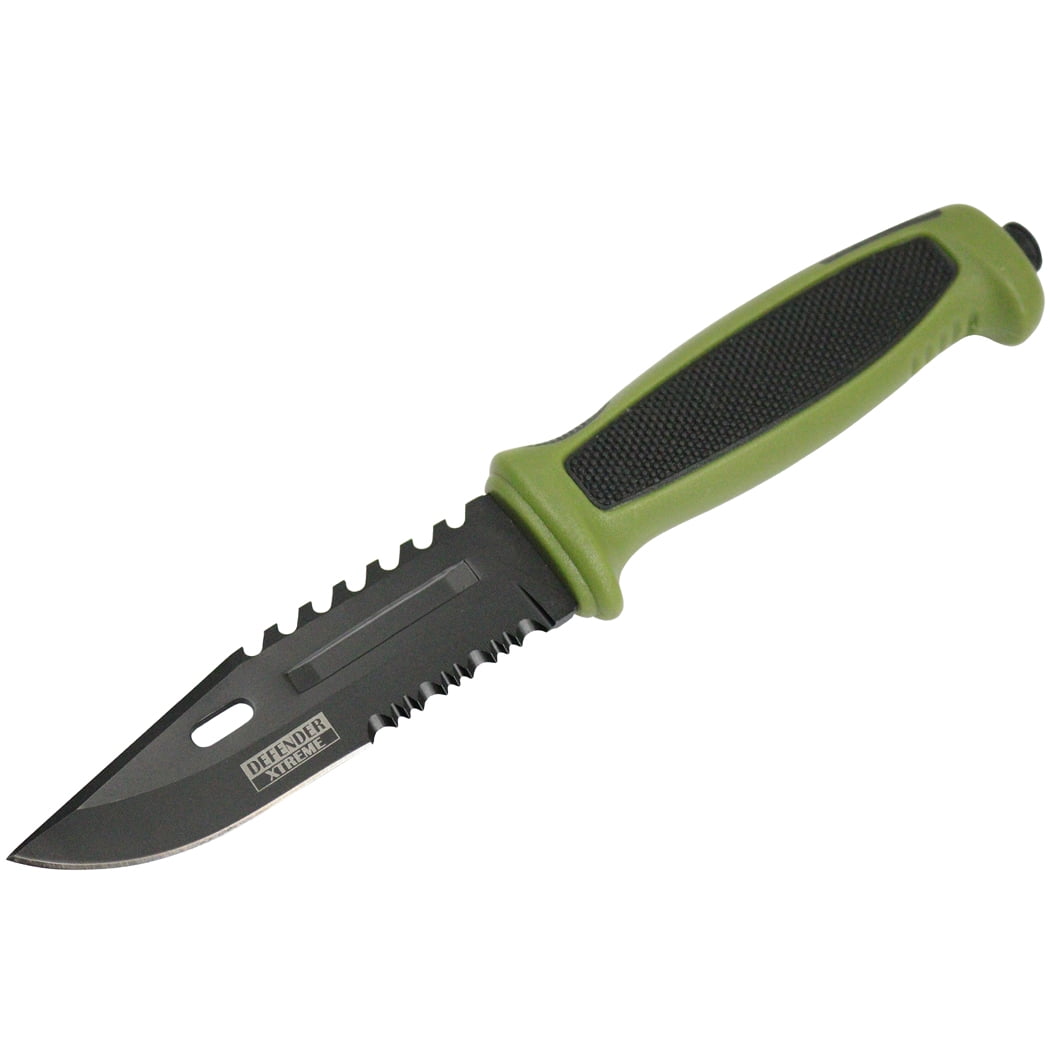 Defender-Xtreme 9.5' Green Rubber Handle Hunting Knife Stainless Steel ...