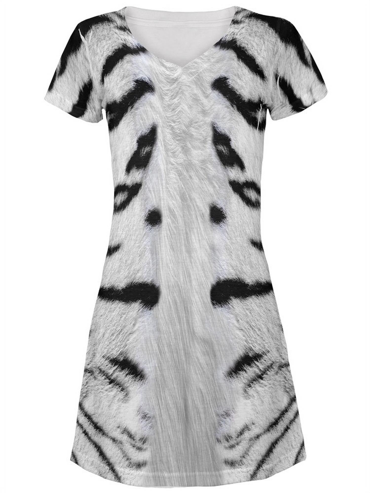 White Siberian Tiger Costume All Over Juniors V-Neck Dress - Walmart.com