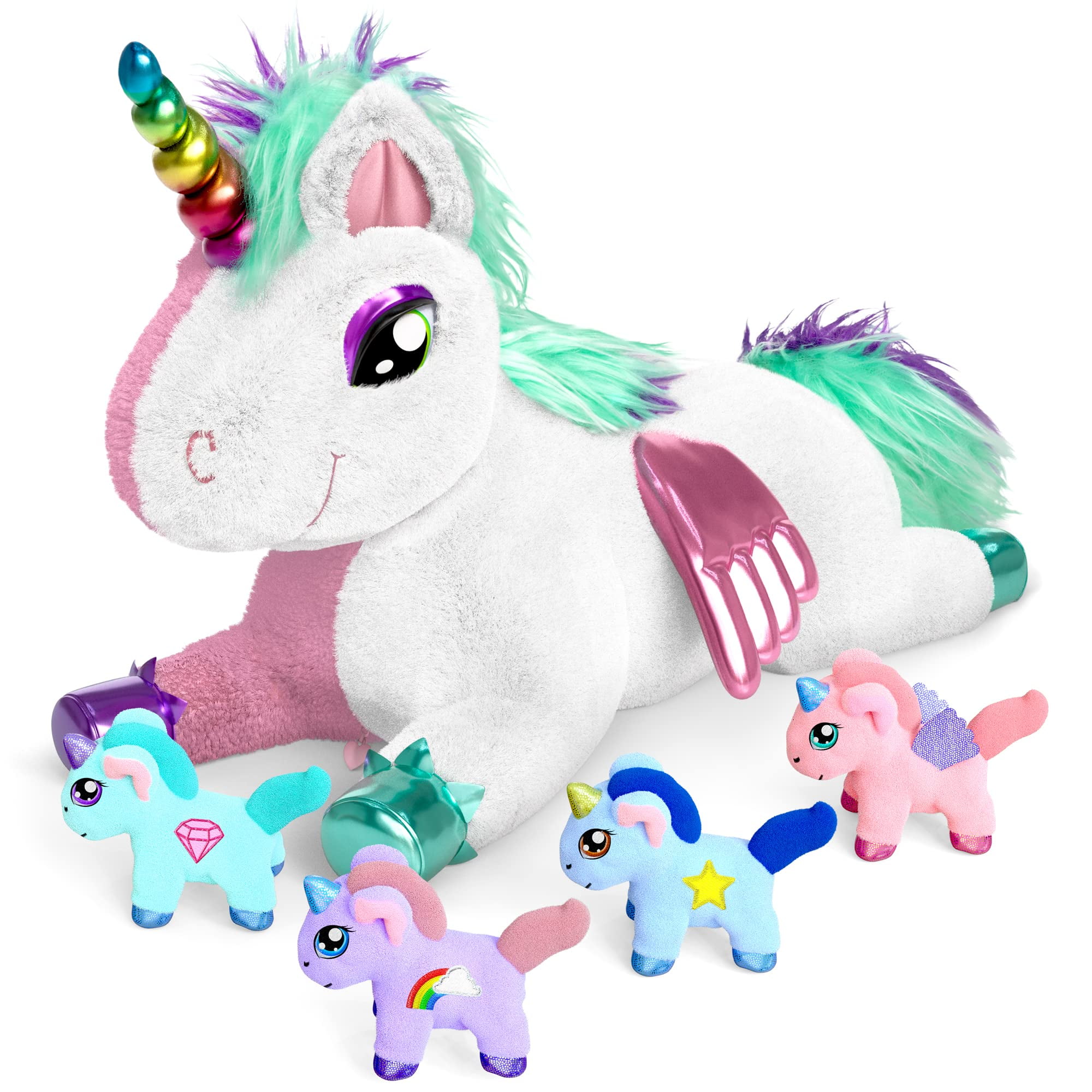 MindSprout Maman Licorne en Peluche avec 4 Bébés dans Son Ventre pour ...
