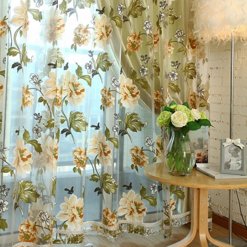 Baywell Sheer Window Curtains- Floral Pattern Voile Sheer Curtain ...
