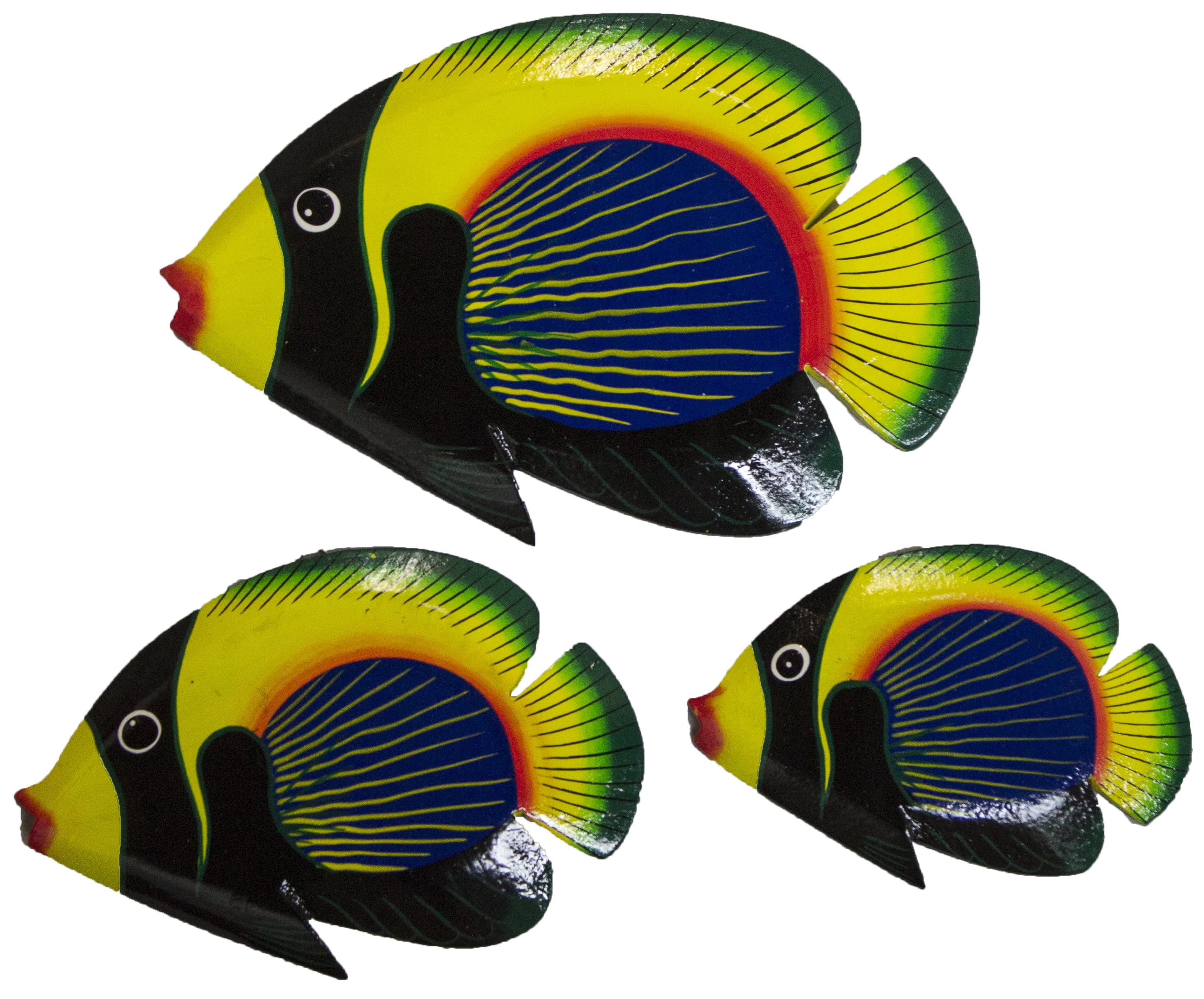 Hand Carved and Painted Tropical Fish Wood Wall Plaques, Set of 3 ...