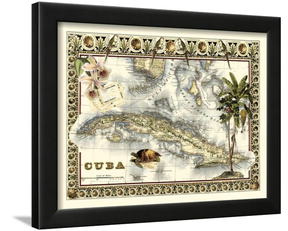 Tropical Map of Cuba, Framed Art Print Wall Art by Vision Studio Sold ...