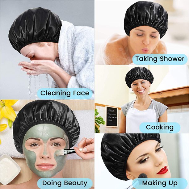 3 Pieces Shower Cap for Women, Extra Large Triple Layer Waterproof ...