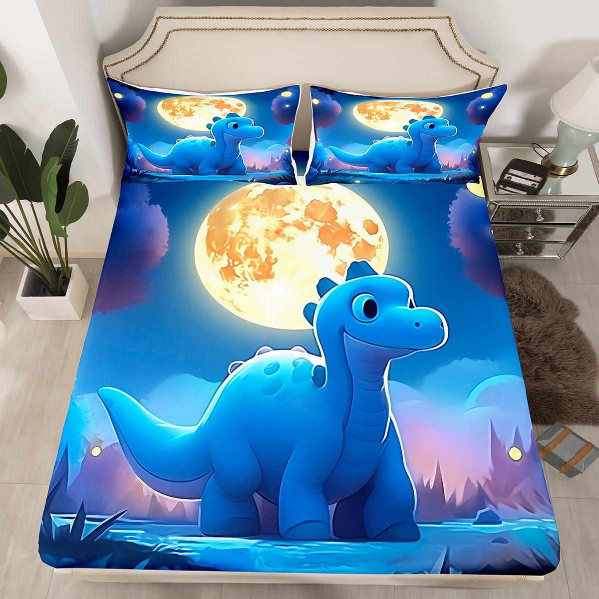 Click here for Yst Dinosaur Twin Fitted Sheet  Cartoon Dino Patte... prices