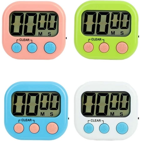 4-Pack Digital Kitchen Timer, Large LCD Display Timer with Loud Alarm, Magnetic Back with Stand ...