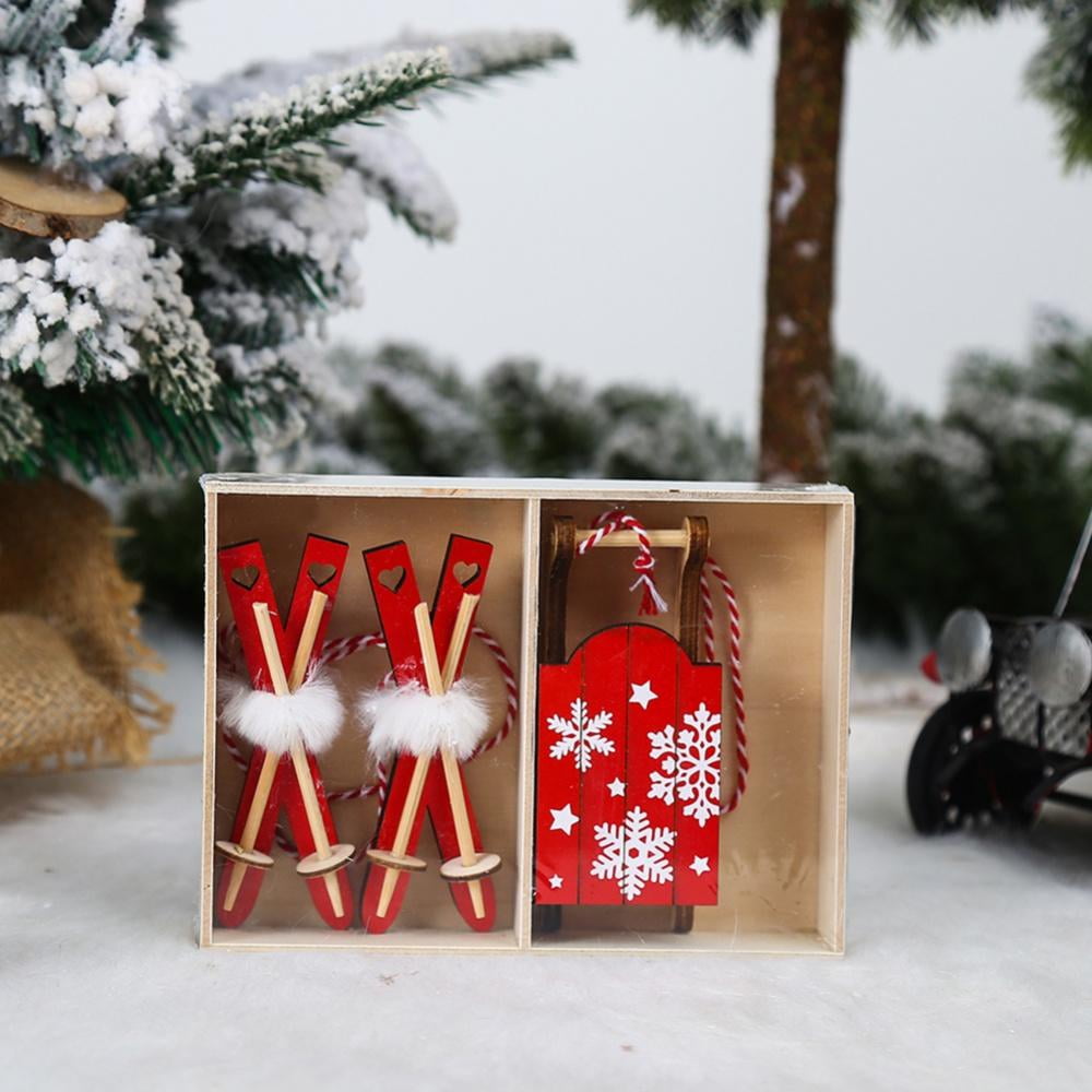 Christmas Sled Ornament Miniature Wooden Sleighs Vintage Holiday Sleigh ...
