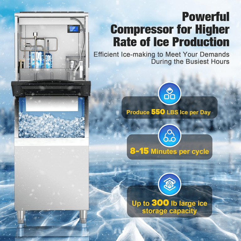 Commercial Ice Maker Machine - 550LBS/24H Capacity With 350LBS Storage Bin