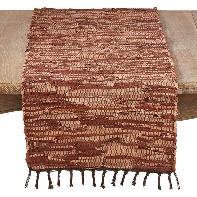 Fennco Styles Luxury Chindi Design Fringe Leather Table Runner 16 x 72 ...