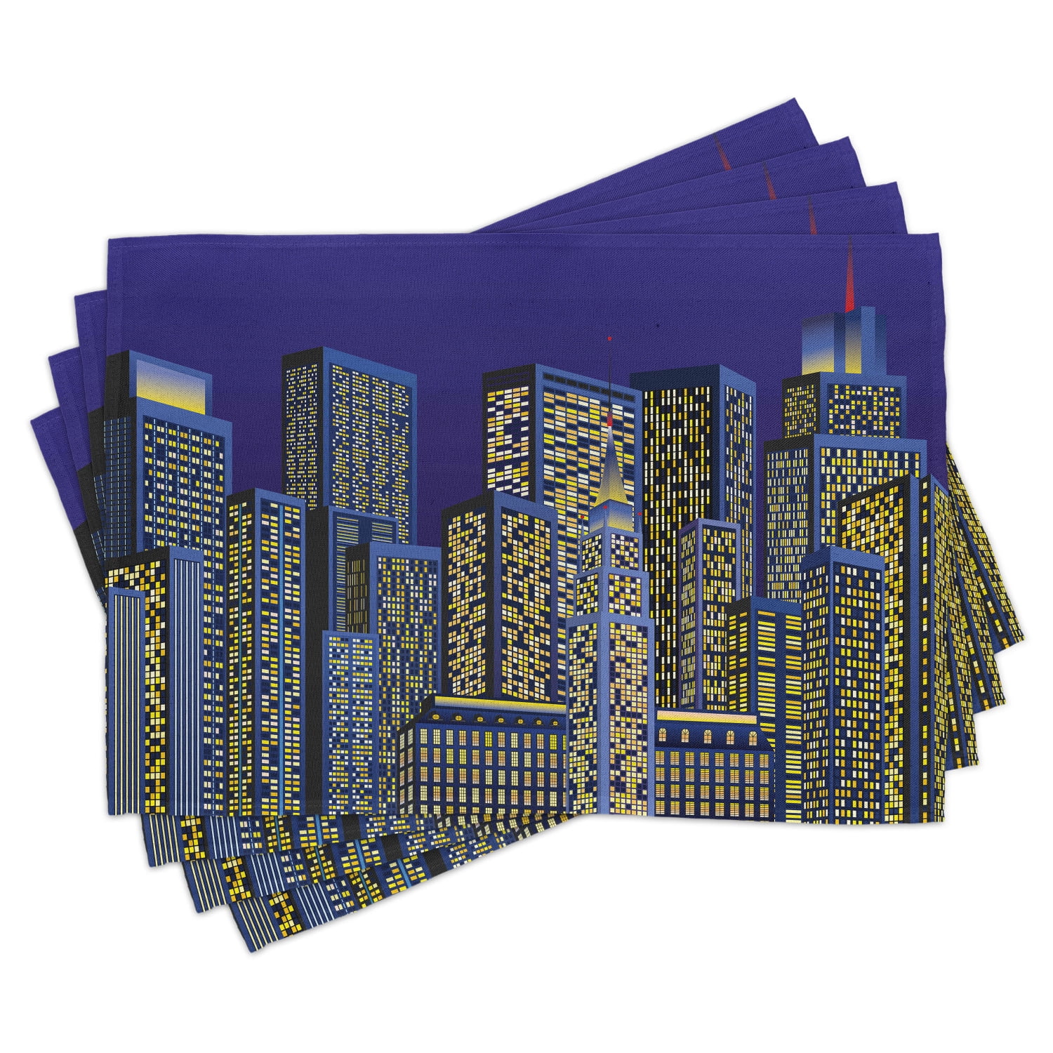 Ambesonne Cartoon Place Mats Set of 4, Cityscape Square Blue, Standard ...