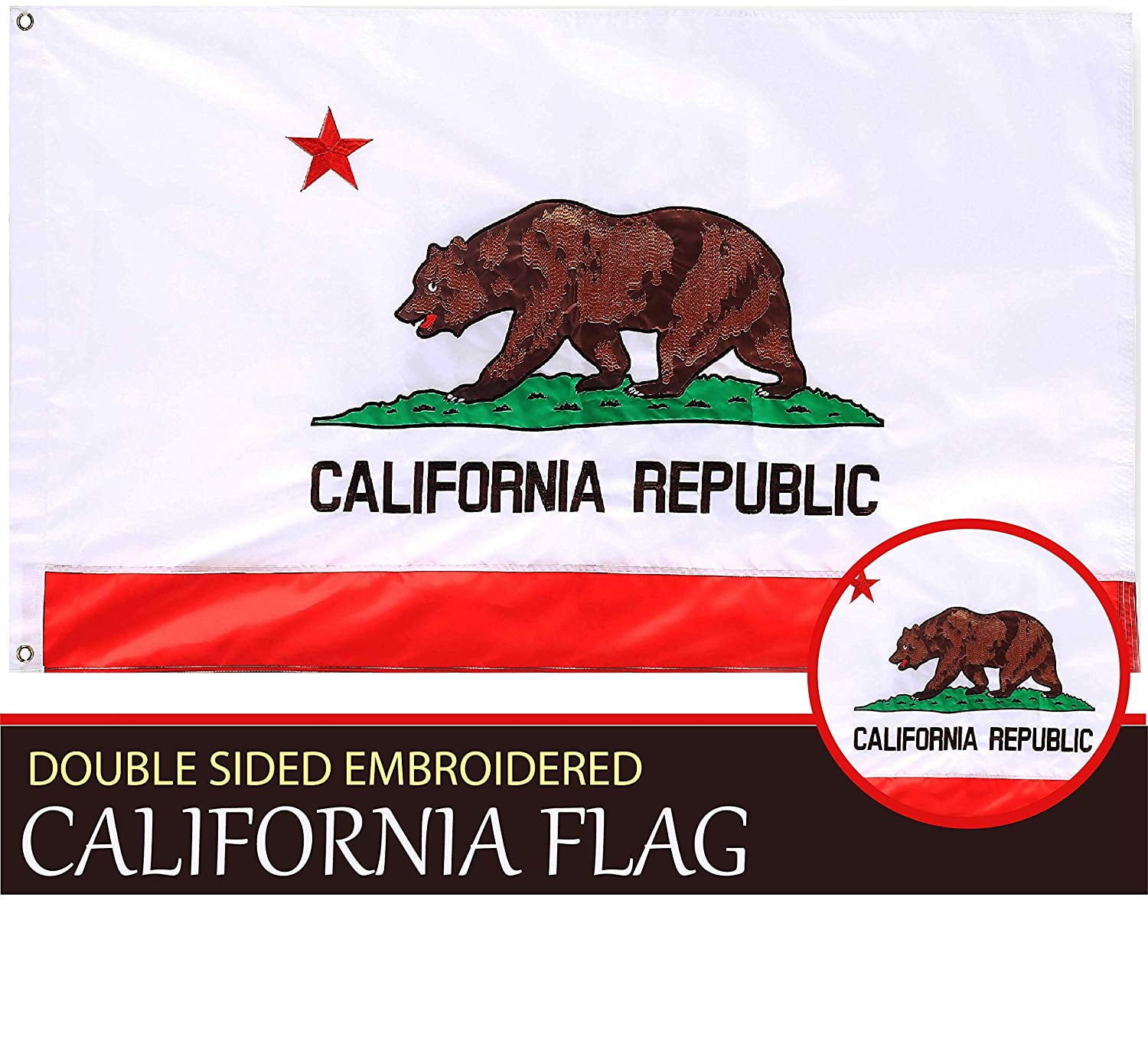 G128 – California State Flag | 3x5 feet | Double Sided Embroidered 210D ...
