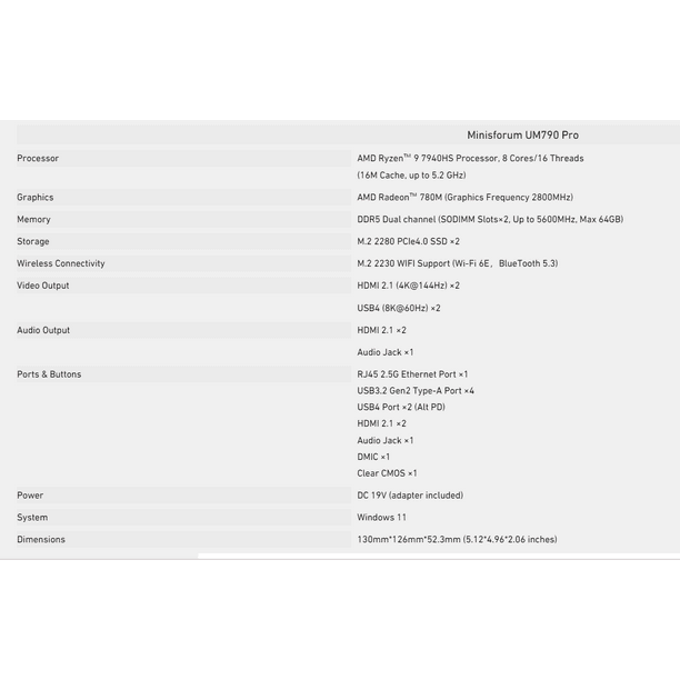 MINISFORUM UM790PRO AMD Ryzen 9 7940HS Mini PC RAM 64GB SSD MINISFORUM UM790PRO AMD Ryzen 9 7940HS Mini PC RAM 64GB SSD