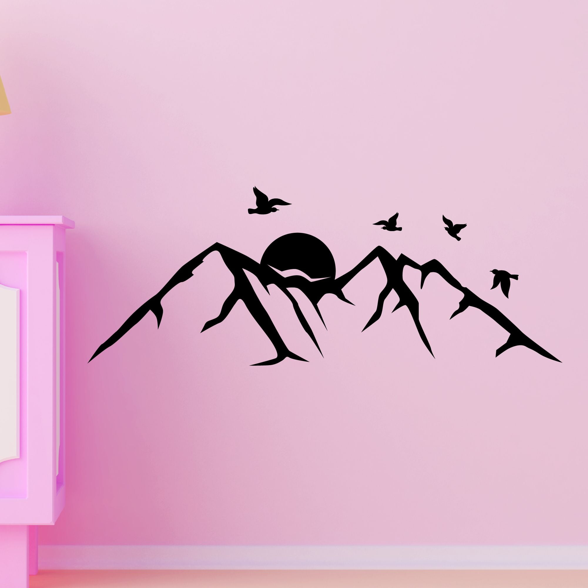 Outdoor Scenes Wall Decal Black and White Mountains with Beautiful ...