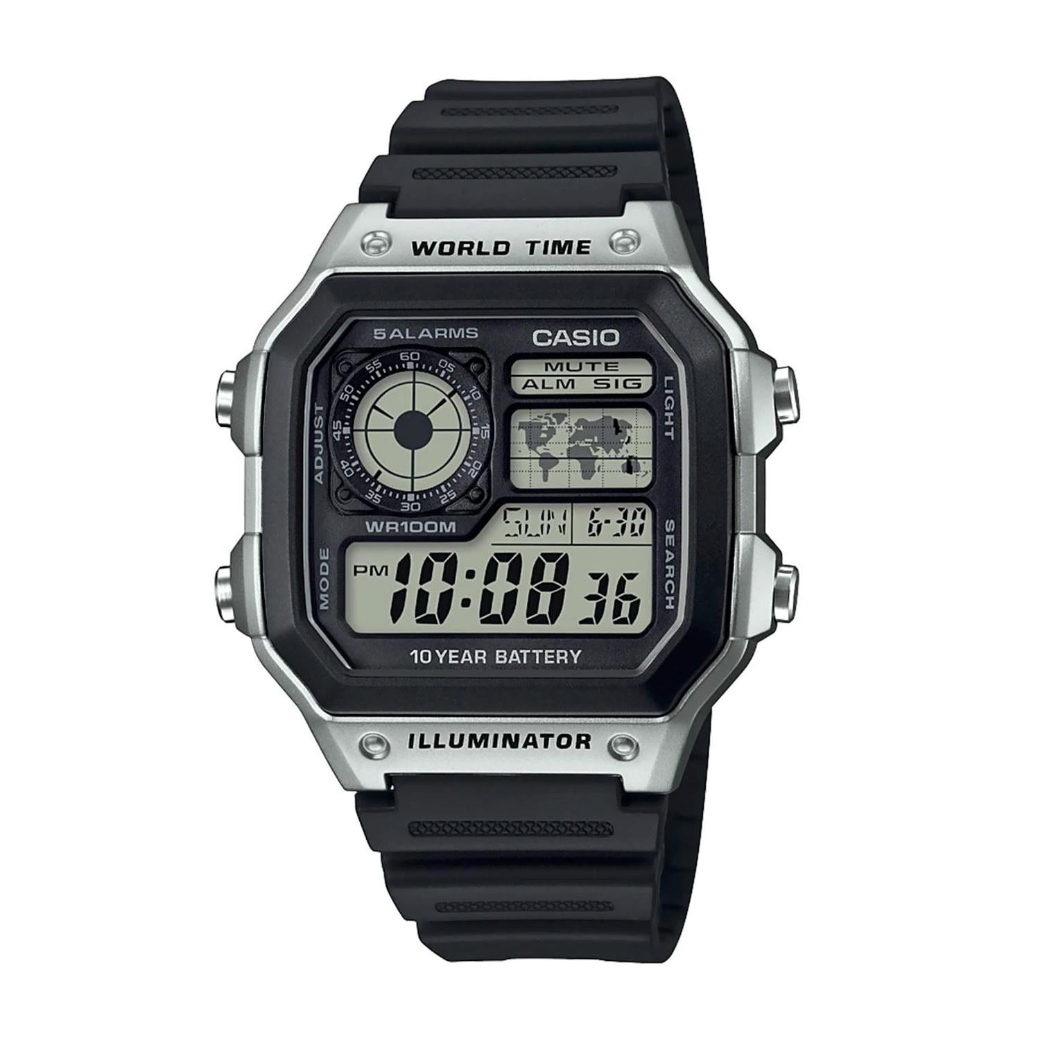 Reloj CASIO AE-1200WH-1CVCF World Time 5 Alarmas-Negro negro 45 mm ...