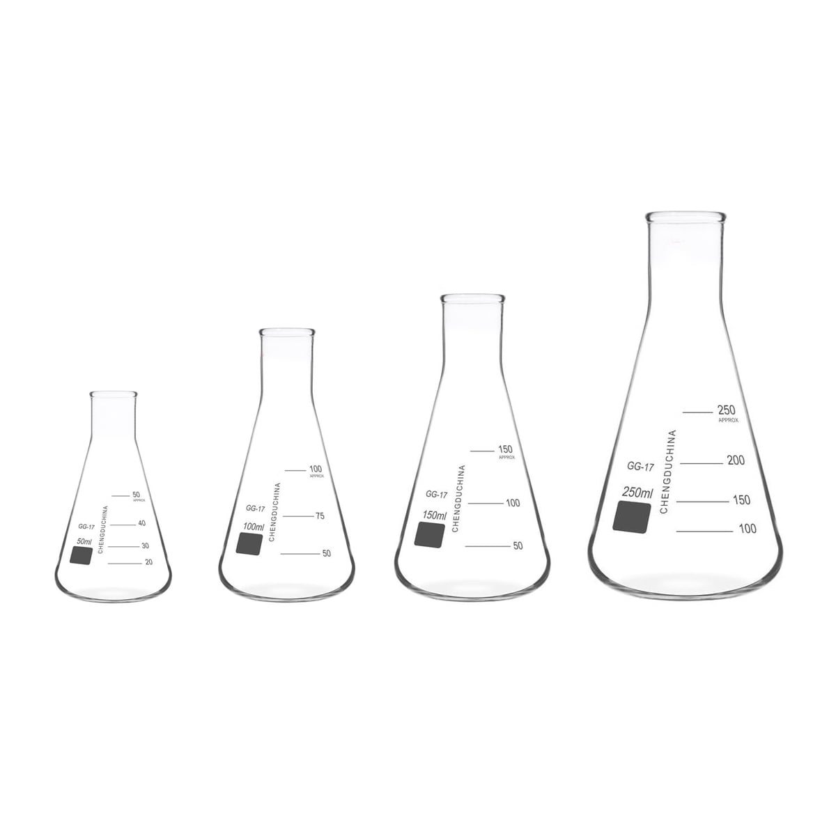 Narrow Mouth Glass Erlenmeyer Flask Set, Graduated Borosilicate Glass ...