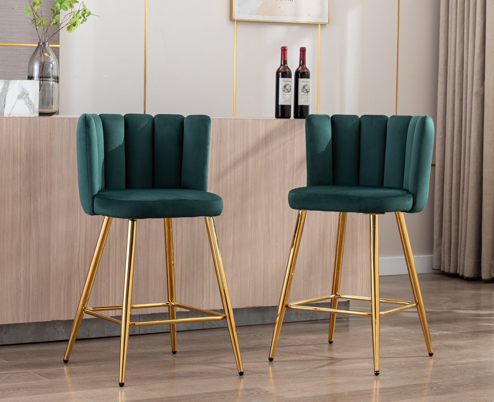 Guyou 26" Counter Height Bar Stool Set of 2, Modern Velvet Upholstered ...