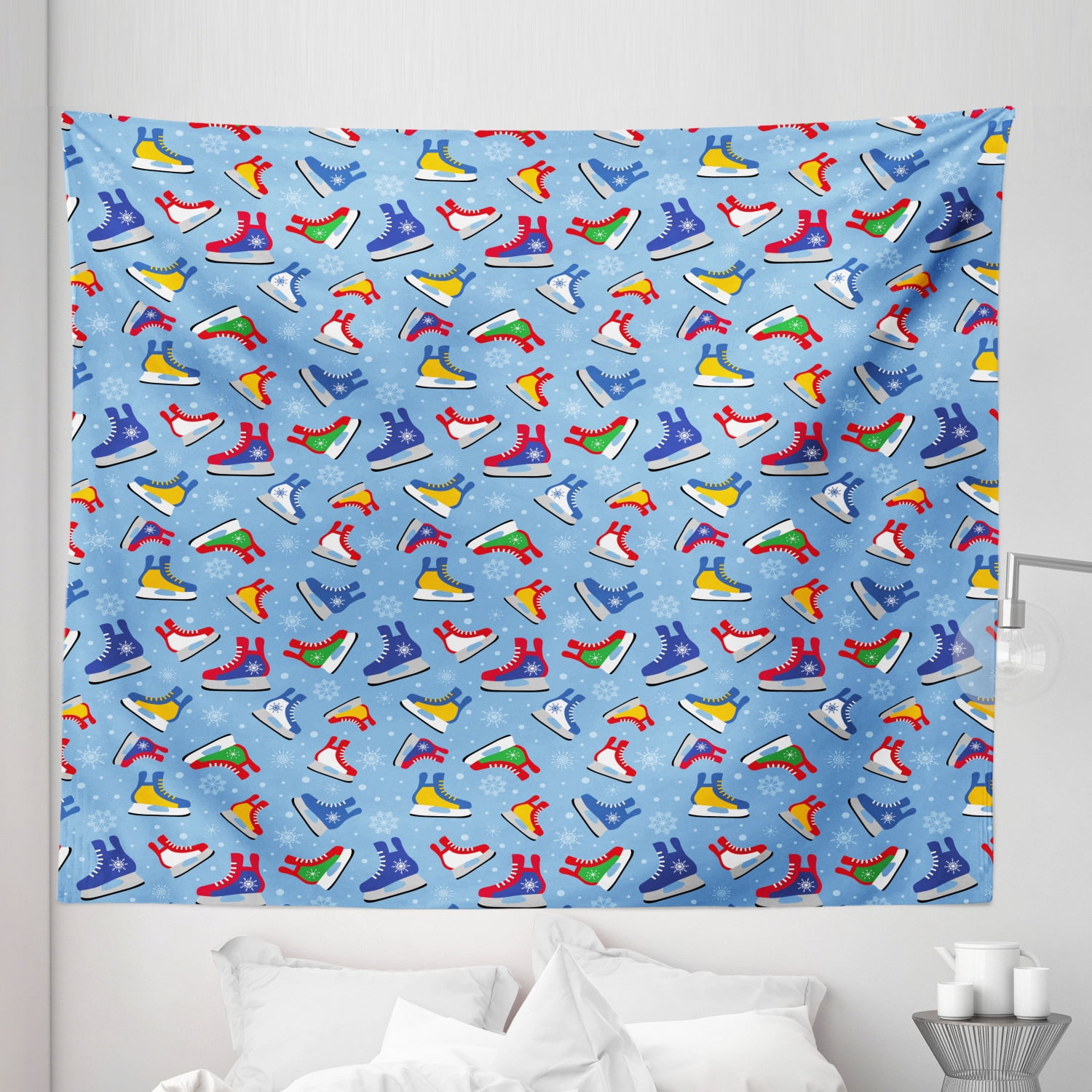 Ice Skates Tapestry, Colorful Illustration of Footwear Elements and ...