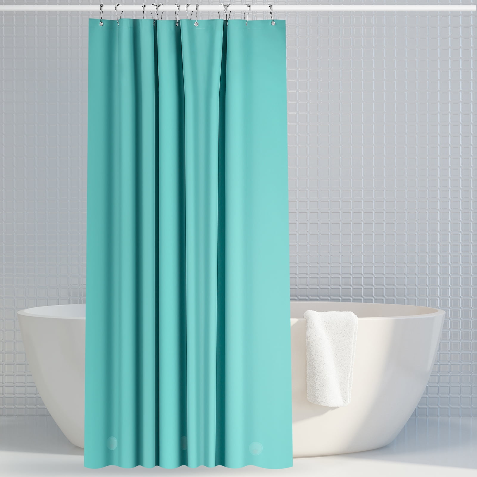 Blue-green Shower Curtain Liner with 12 Metal Hooks Light Weight PEVA ...