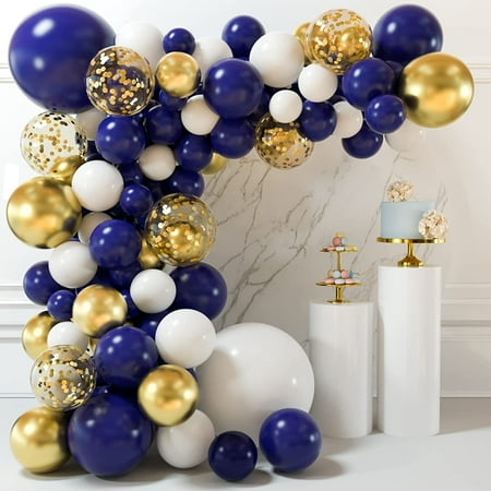 135 Pcs Navy Blue Gold Balloons Garland Arch Kit 5 10 12 18 inches Royal Blue Gold Confetti ...