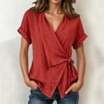 Angala Ladies Top V Neck Short Sleeve Solid Blouse Summer Lace Up ...
