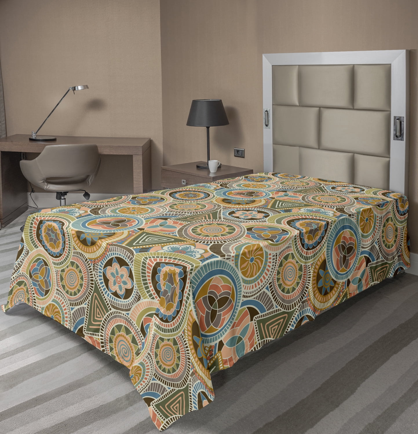 Floral Flat Sheet, Funky African Style Flower Pattern Creative Boho ...