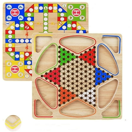 Ludo Board Game and Chinese Checkers 2 in 1, Natural Wooden Family ...