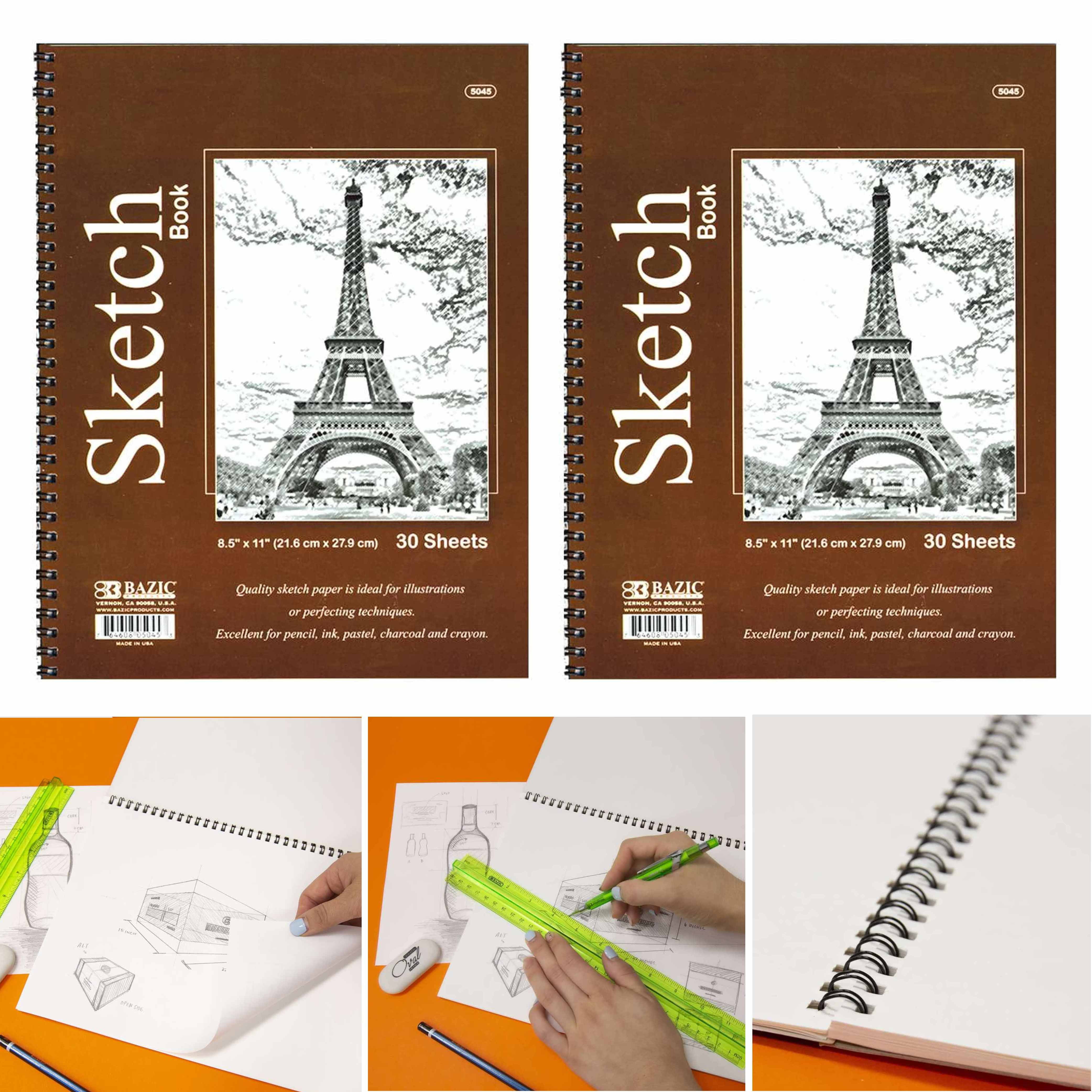 2 Sketch Pad Side Bound Spiral 8.5" X 11" 30 Sheet Each Drawing Paper ...